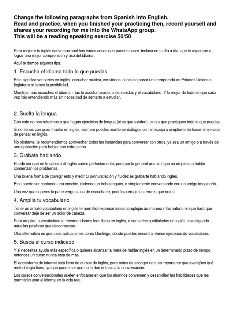 Change The Following Paragraphs From Spanish Into English | PDF ...