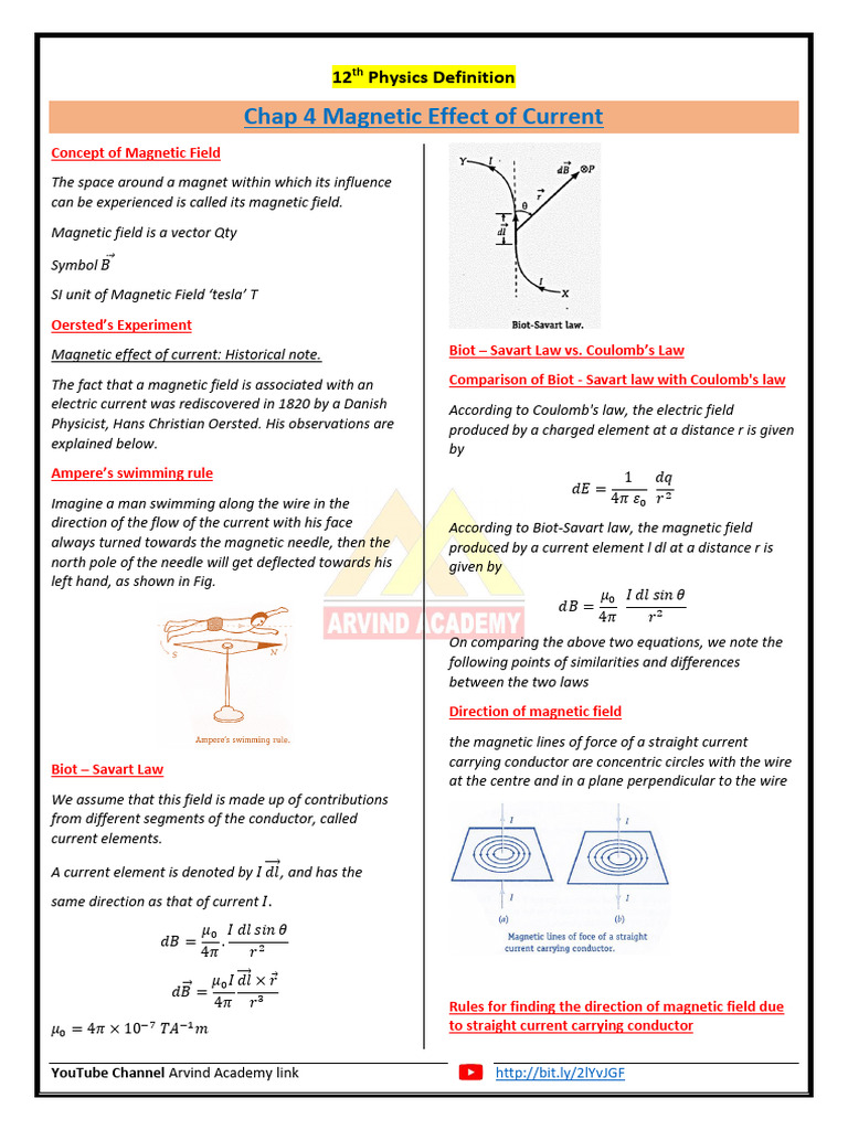 Magnetic Effects of Current Explained | PDF | Magnetic Field | Force