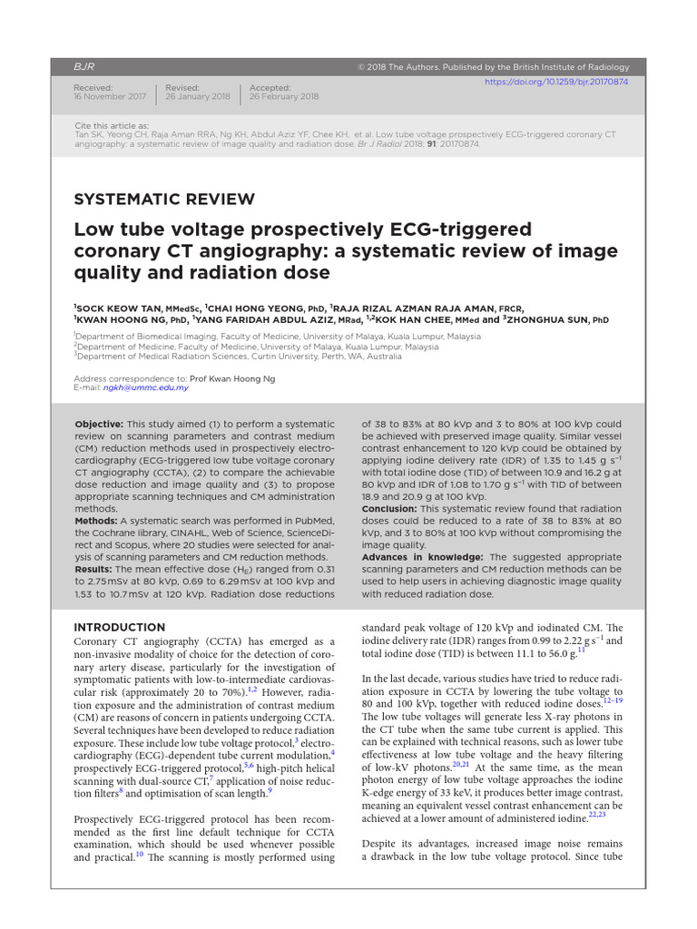 Low Tube Voltage Prospectively ECG-triggered Coronary CT Angiography: A ...