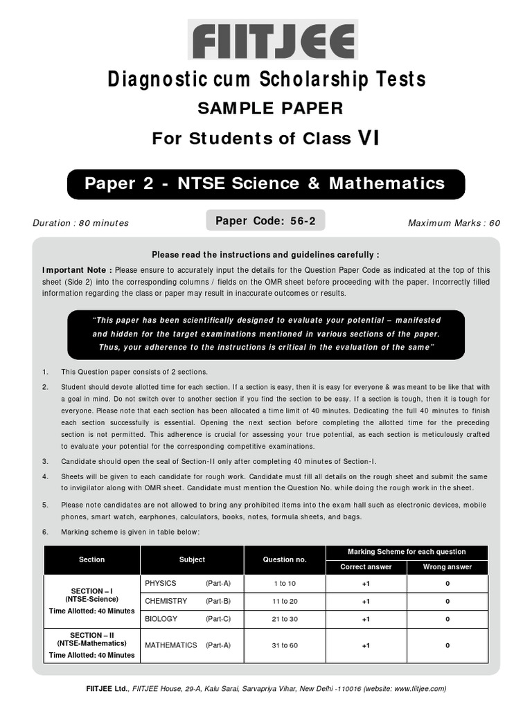 Dst-2425-Sample Paper-Class-Vi-P2-Ntse-S&m | PDF | Nature