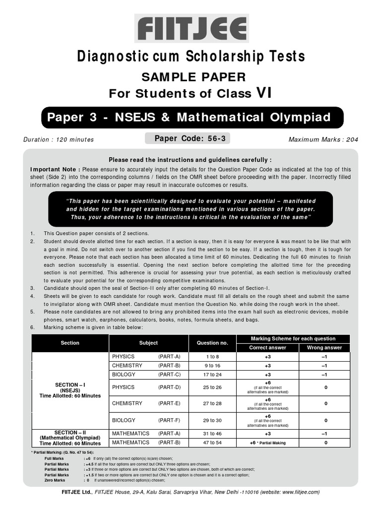 Dst-2425-Sample Paper-Class-Vi-P3-Nsejs & Mo | PDF | Force | Foods