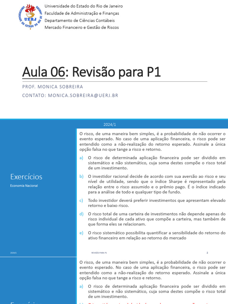 MFGR - Aula 06 | PDF | Avaliação de risco | Investimentos