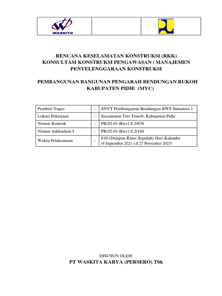 RKK - Rencana Keselamatan Konstruksi BPR ADD I | PDF | Seni | Teknologi & Rekayasa