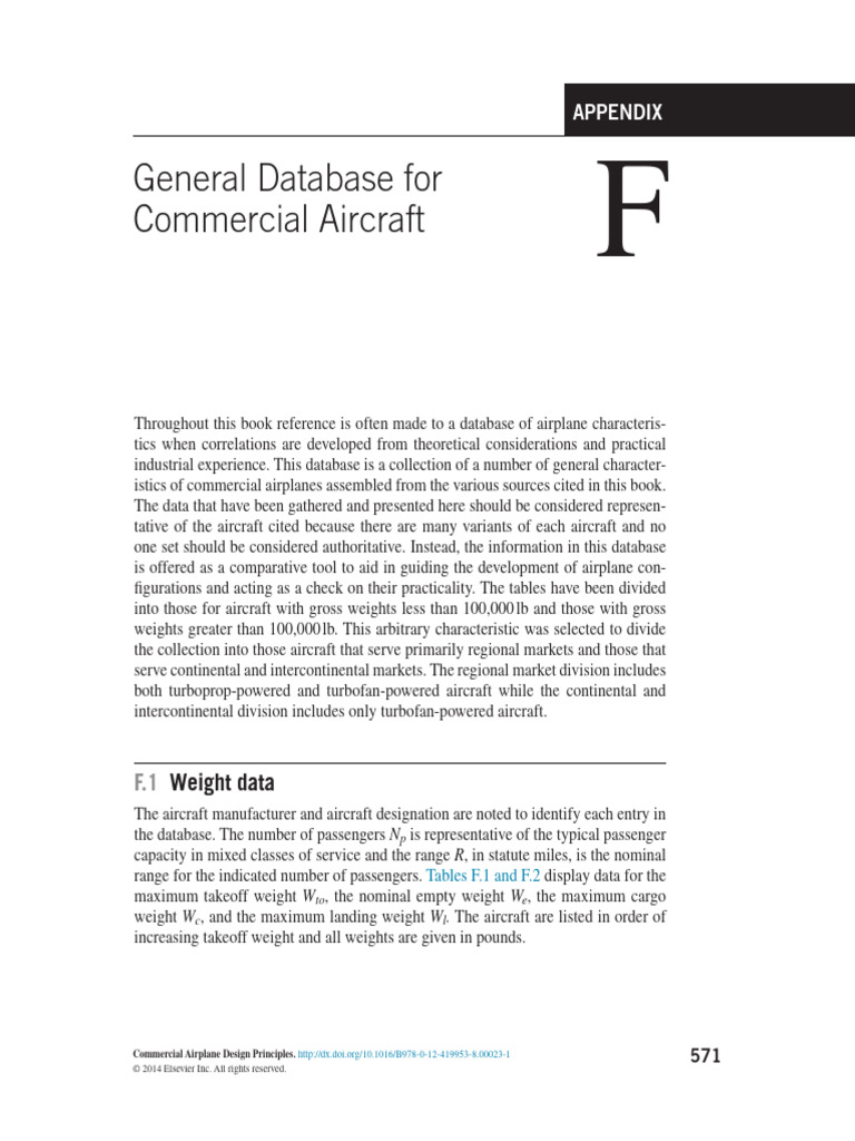 Appendix F General Database For Commercial Aircraft - 2014 - Commercial Airplane Design ...