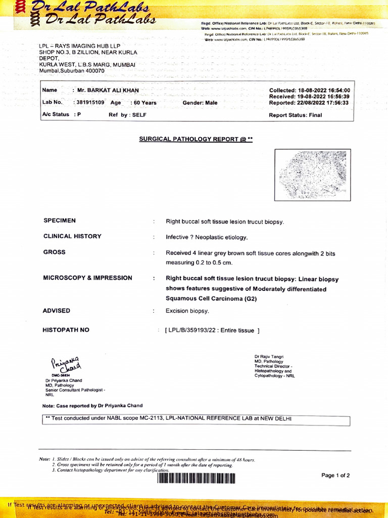 Barkat Ali Histopath Report | PDF | Pathology | Biopsy