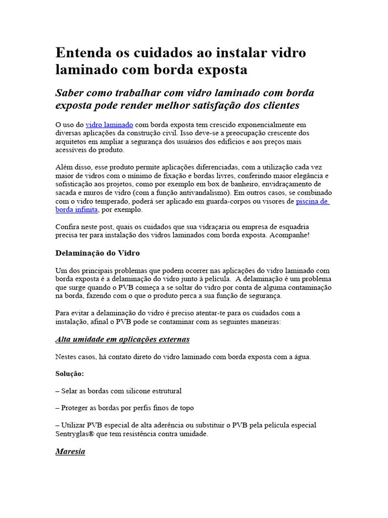 Entenda Os Cuidados Ao Instalar Vidro Laminado Com Borda Exposta | PDF ...
