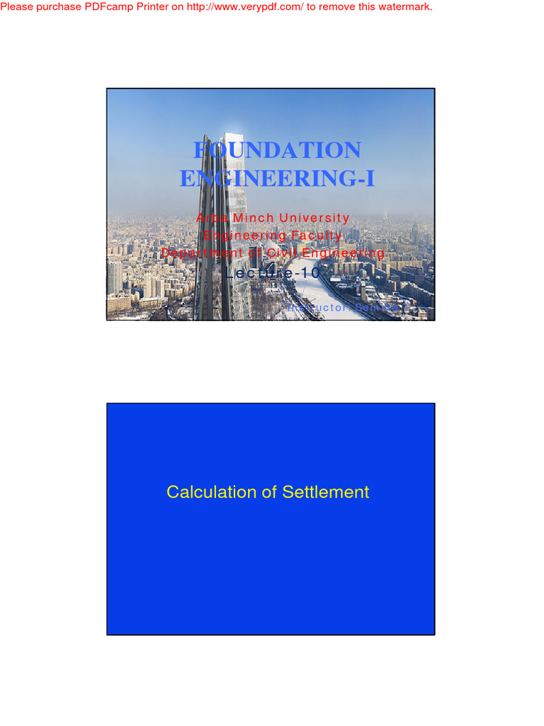 Lecture 10 Settlement Calculations Consolidation Compatibil Pdf