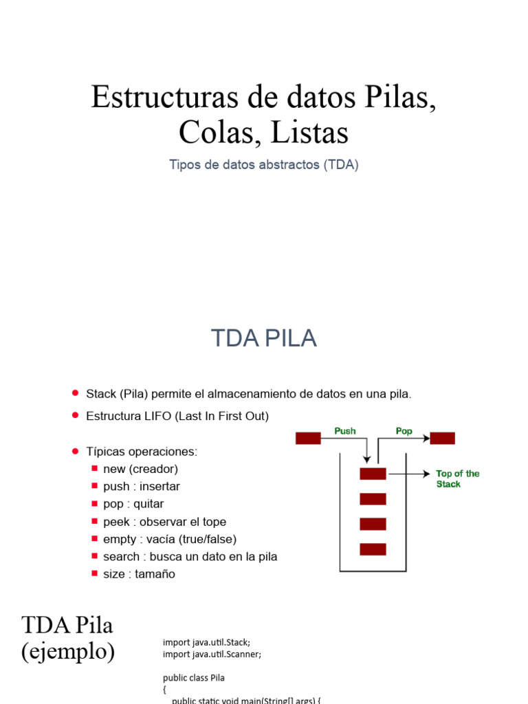 Estructura de Datos Pilas, Colasy Listas | PDF | Cola (tipo de datos abstractos) | Ingeniería de ...