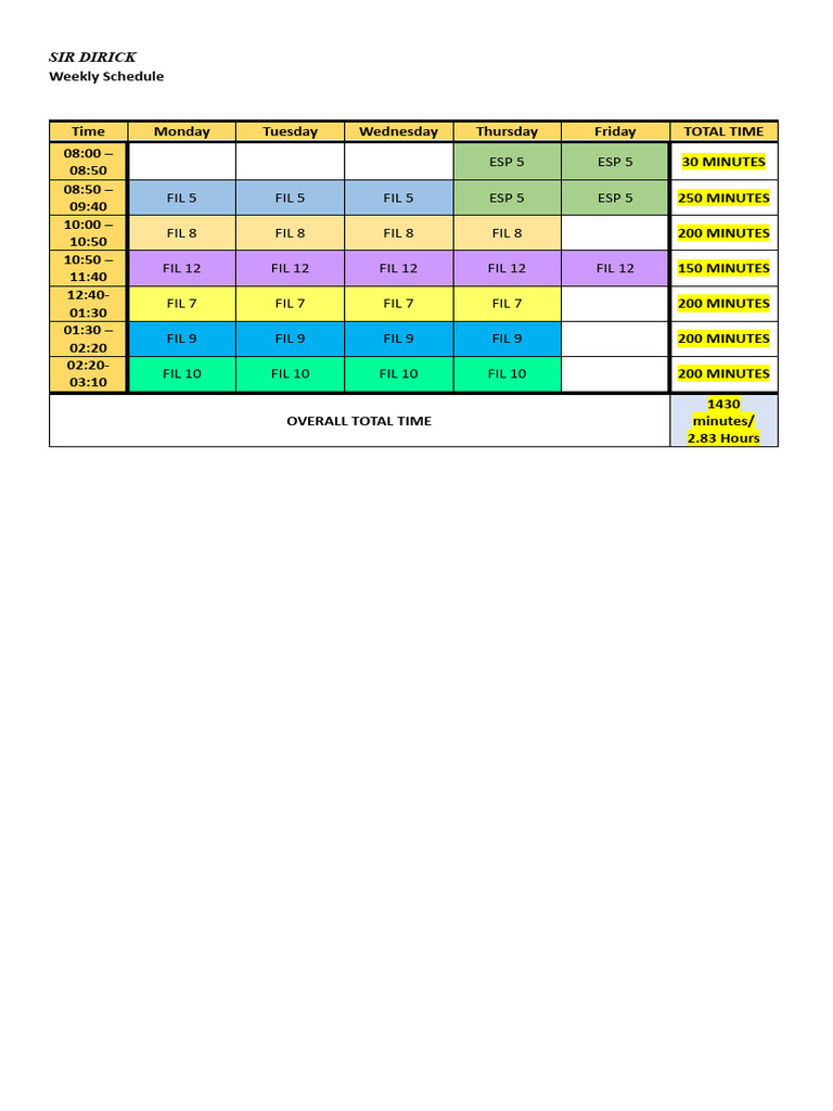 Schedule Total Time Dirick | PDF
