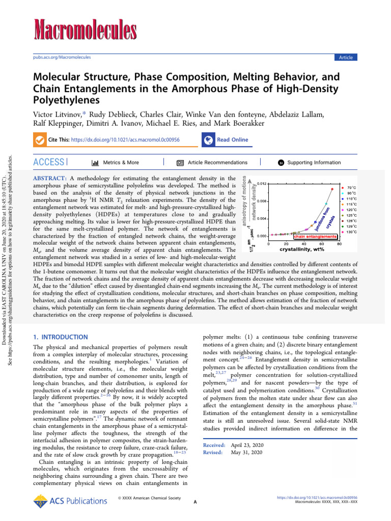 10 1021@acs Macromol 0c00956 | PDF | Polymers | Relaxation (Nmr)