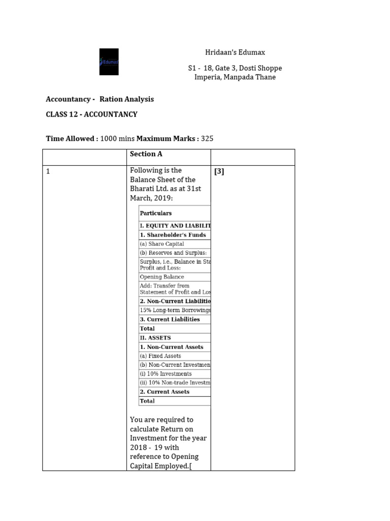 Class 12 Accountancy Ratio Calculations | PDF | Revenue | Debits And ...
