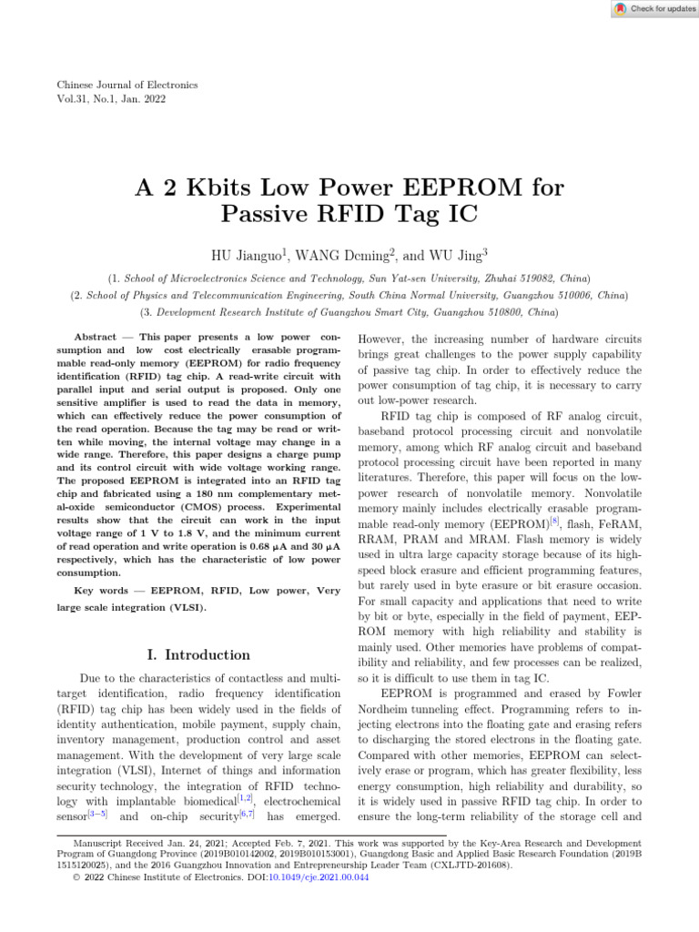 Chinese J of Electronics - 2022 - HU - A 2 Kbits Low Power EEPROM For Passive RFID Tag IC | PDF ...