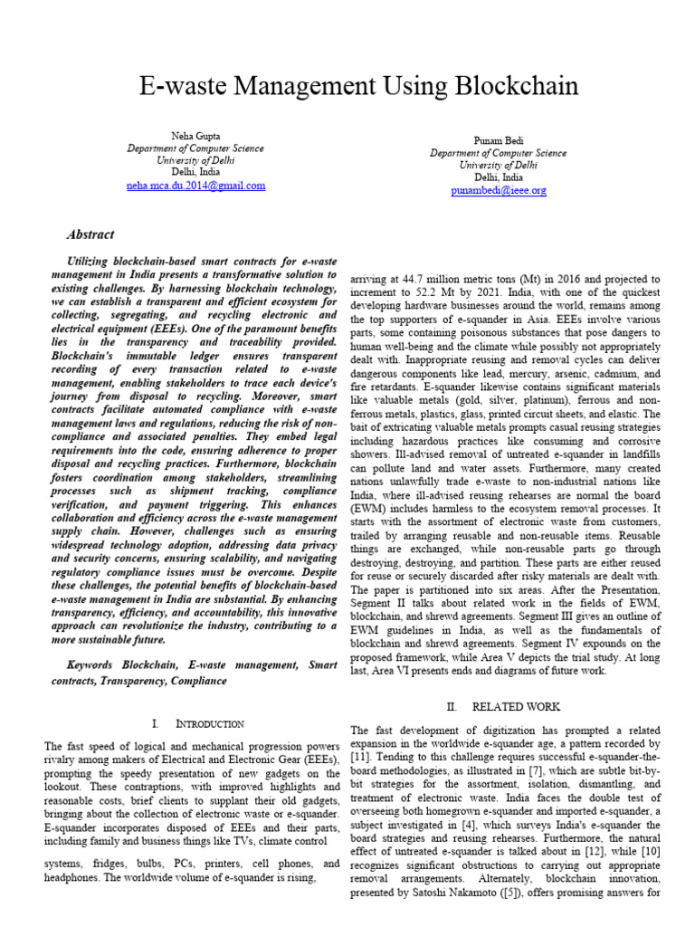 E-Waste Management Using BlockChain | PDF | Electronic Waste | Computing
