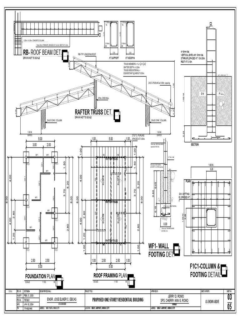 Rb-Roof Beam Det.: Roof Framing Plan Foundation Plan | PDF ...