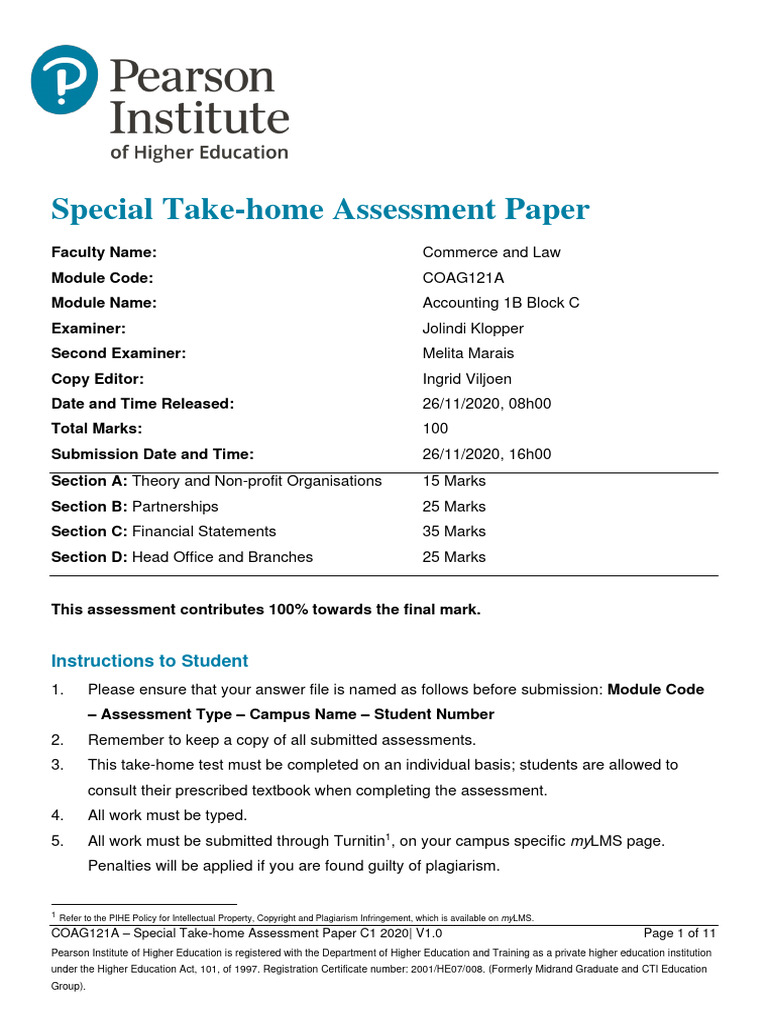 COAG121A - Special Take-Home Assessment - Paper C1 2020 (V1.0 ...