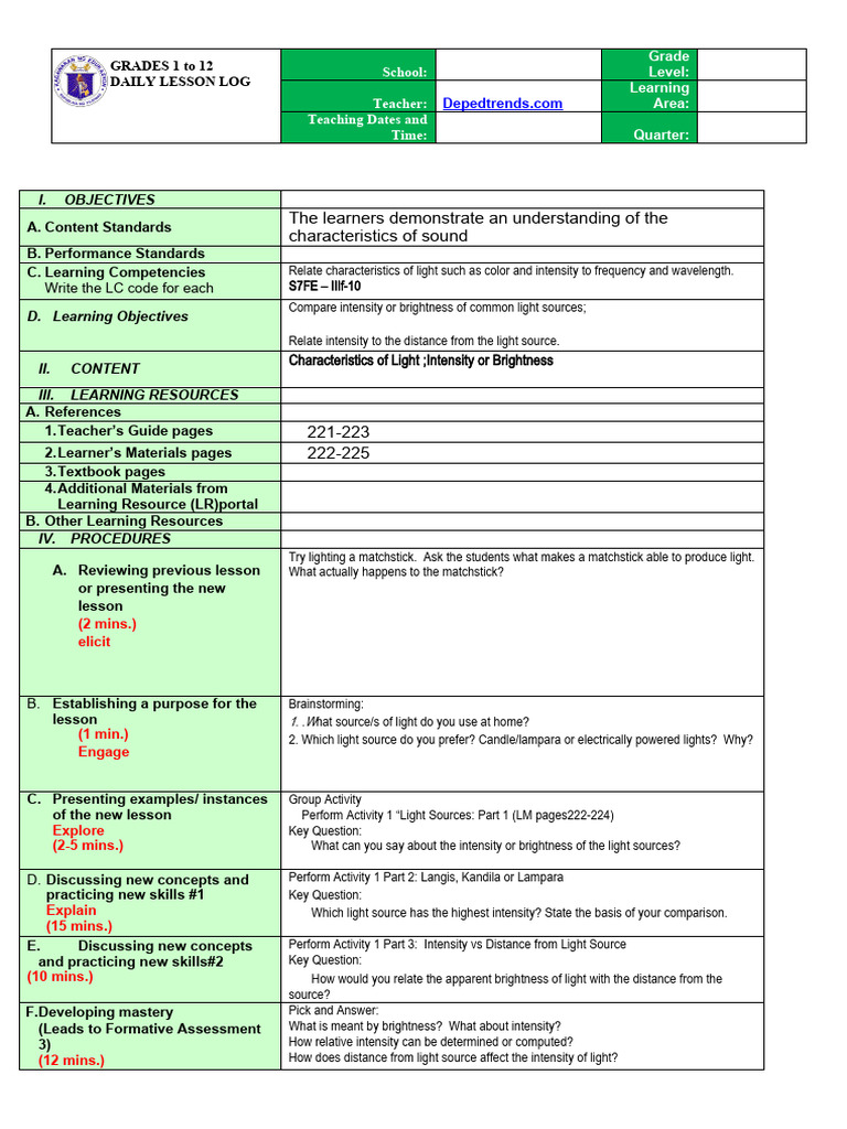 Science 7-DDL10 | PDF | Learning | Light
