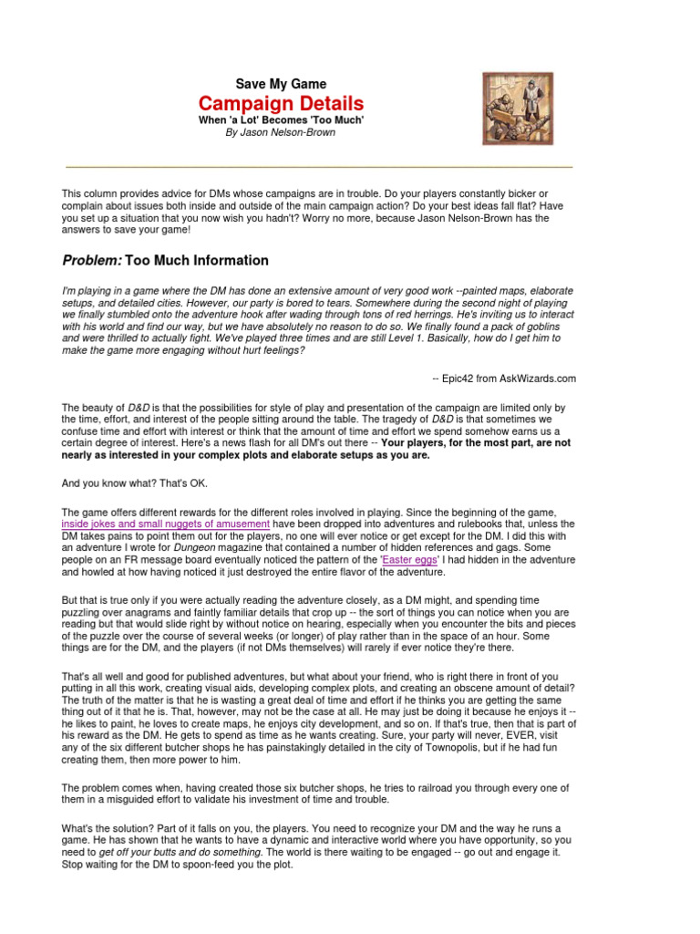 Save My Game - Campaign Detail | PDF | Dungeons & Dragons