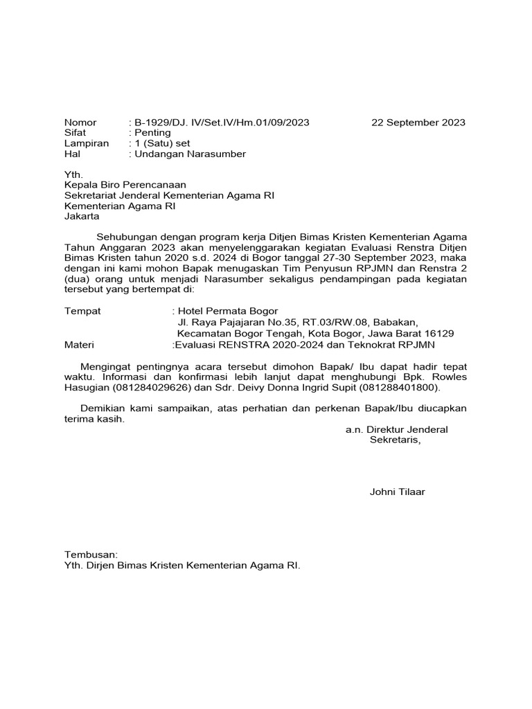 Undangan Peserta Narasumber Biro Perencanaan FIX UPDATE | PDF