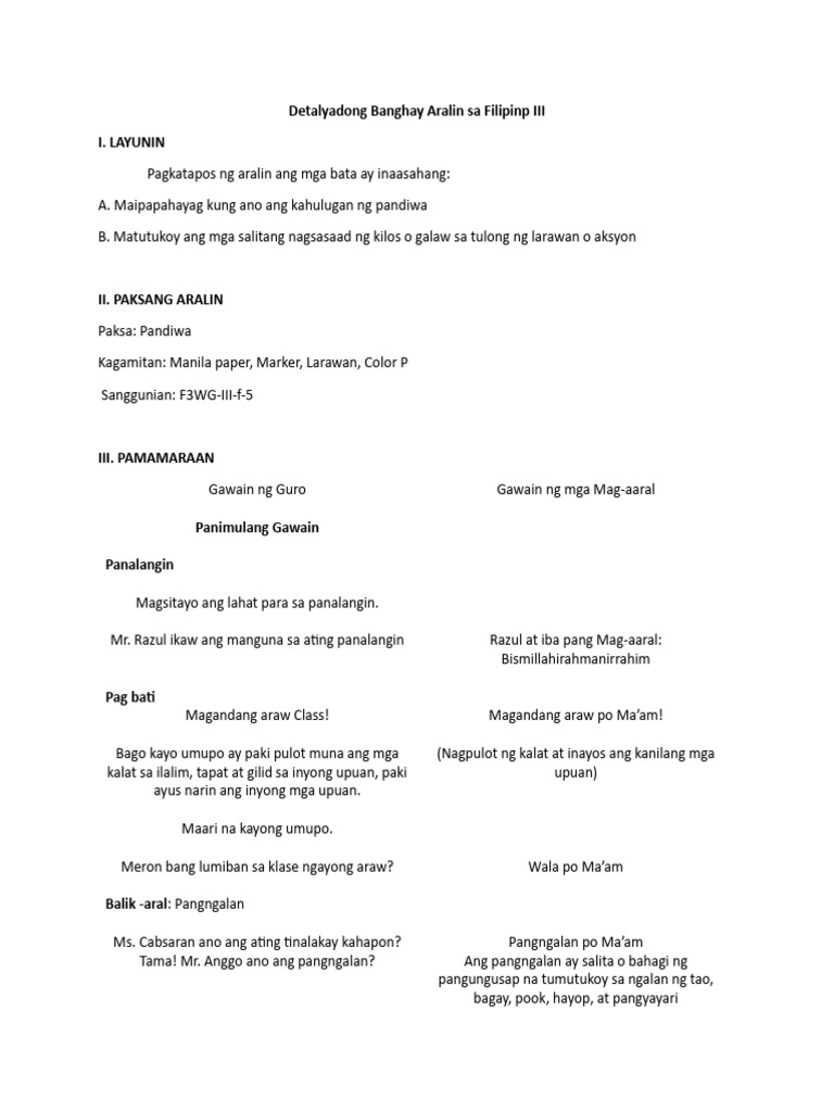 Banghay Filipino 3 | PDF