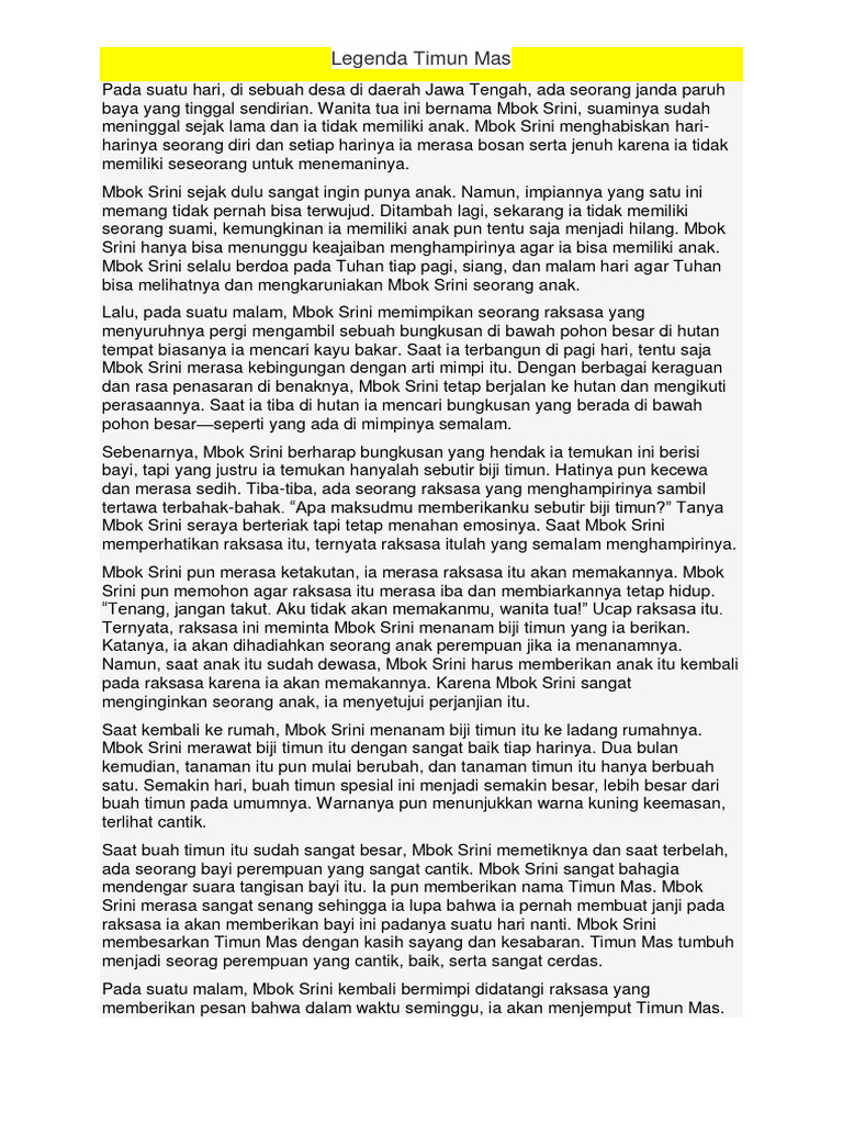 Timun Mas | PDF | Agama & Spiritualitas | Fiksi Misteri, Thriller, & Kejahatan