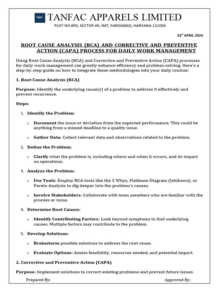 7.4 Rca and Capa Process For Daily Work Management | PDF | Business