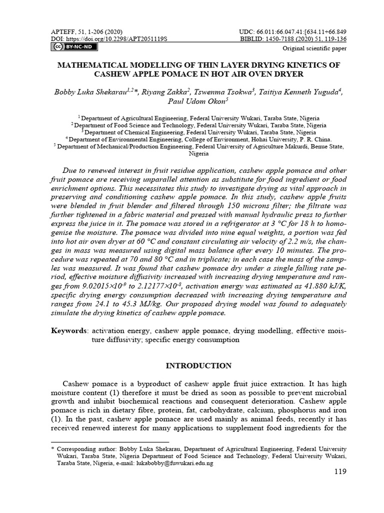 Mathematical Modelling of Thin Layer Dry | PDF | Akaike Information Criterion | Activation Energy