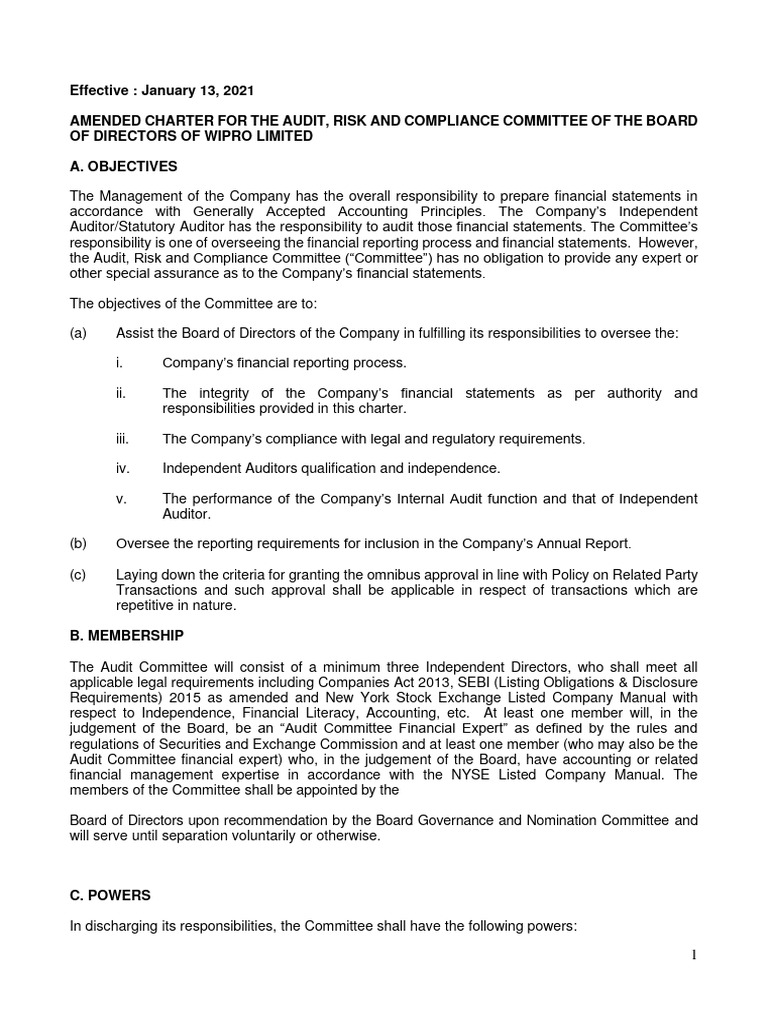 The Audit Risk and Compliance Committee | PDF | Audit | Internal Control