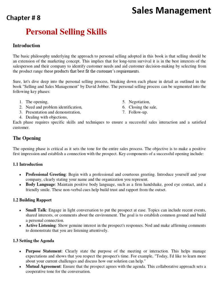 Personal Selling Skills Overview | PDF | Negotiation | Sales