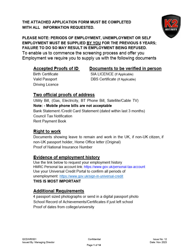 K2 Security Appilcation Form (DS-SG) (QCDHR001) | PDF | Law