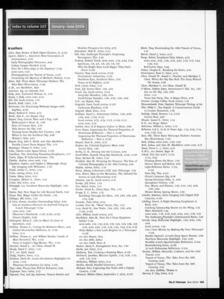 Sim Sky-And-Telescope 2004 107 Index | PDF | Planets | Moon