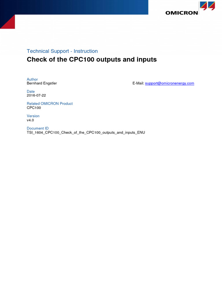 TSI 1604 CPC100 Check of the CPC100 Outputs and Inputs V4 1 ENU | PDF | Voltage | Technical Support