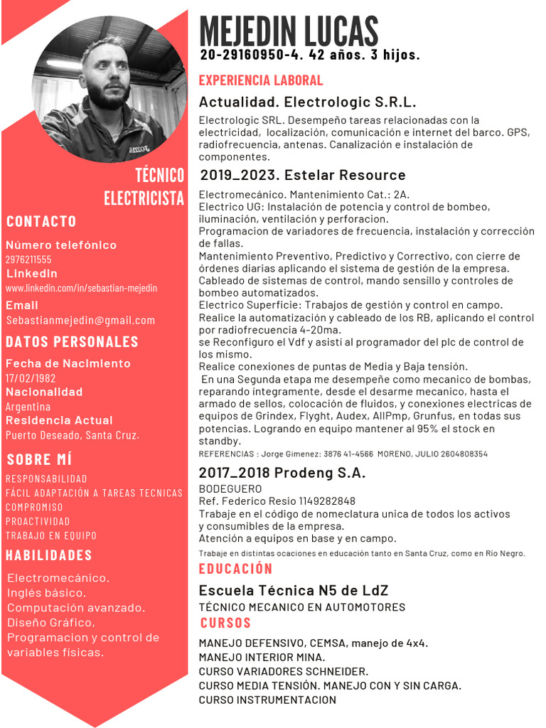 Curriculum Lucas Sebastian Mejedin | PDF | Electricidad | Informática