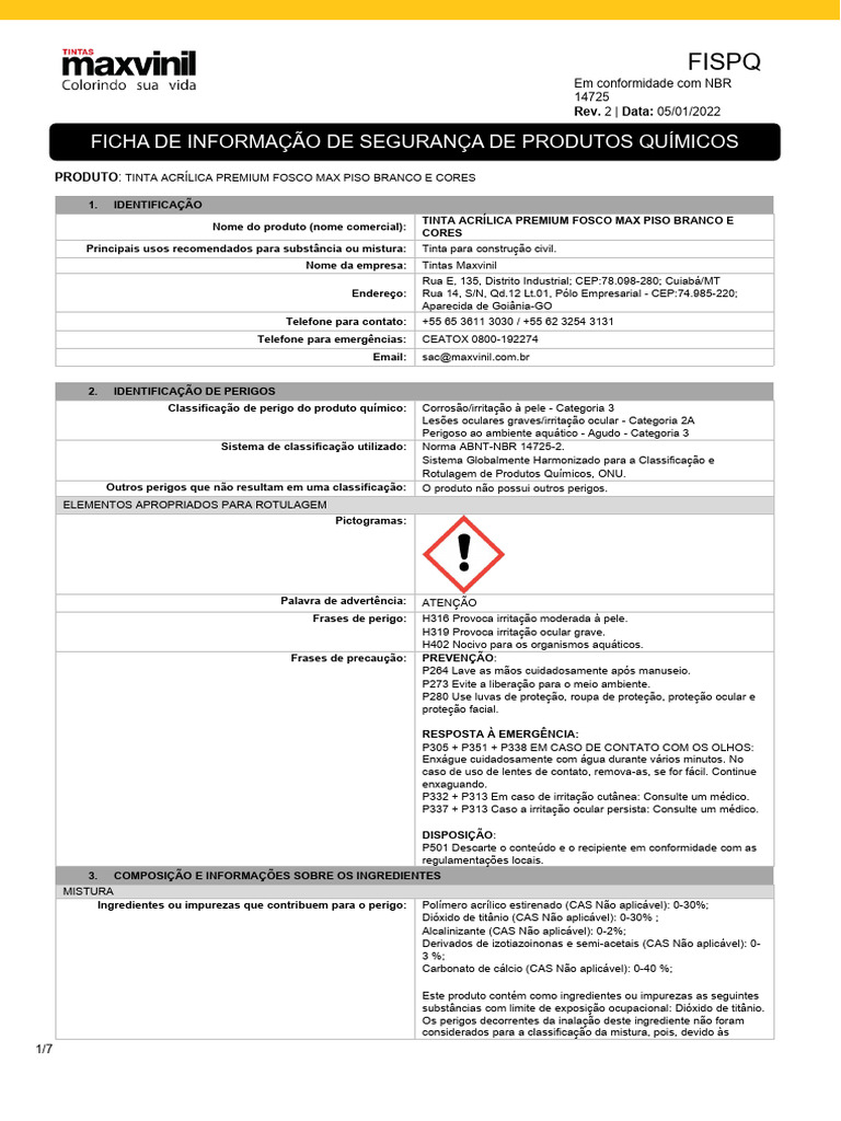 Fispq - Tinta Acrílica Premium Max Piso Branco e Cores - Verde | PDF | Lítio | Titânio