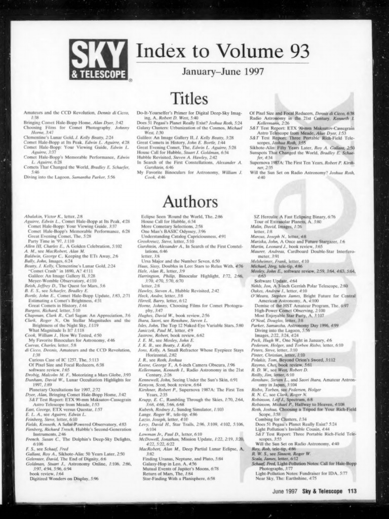 Sim Sky-And-Telescope 1997 93 Index | PDF | Astronomy | Stars