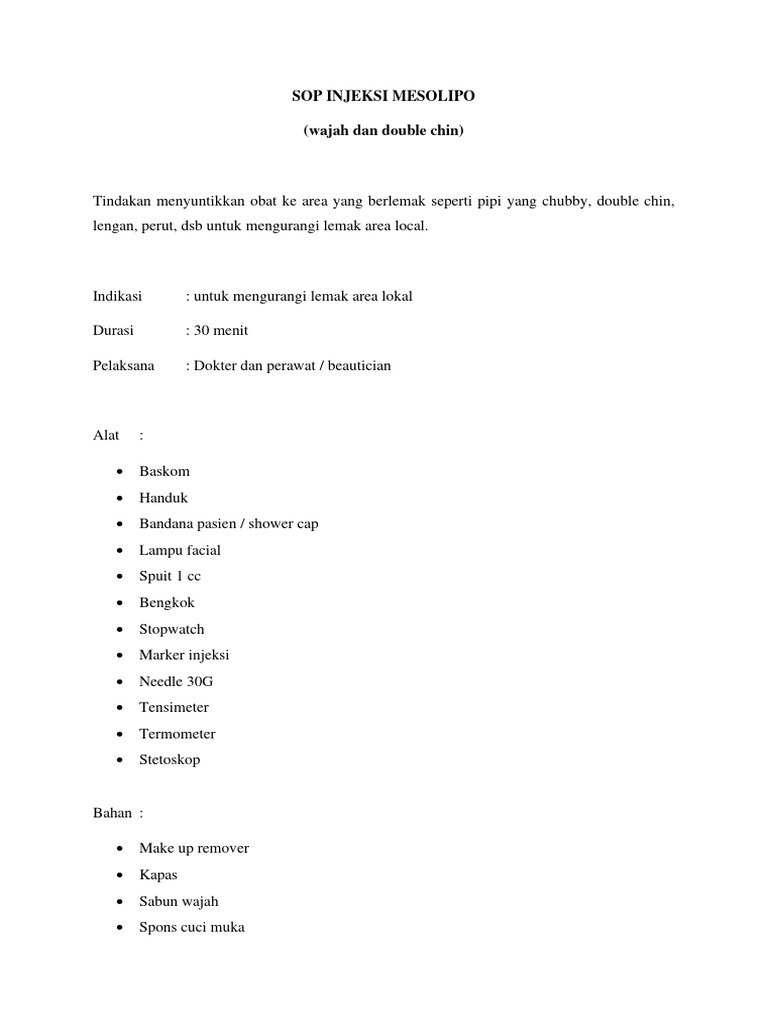 Sop Injeksi Mesolipo | PDF | Sains & Matematika