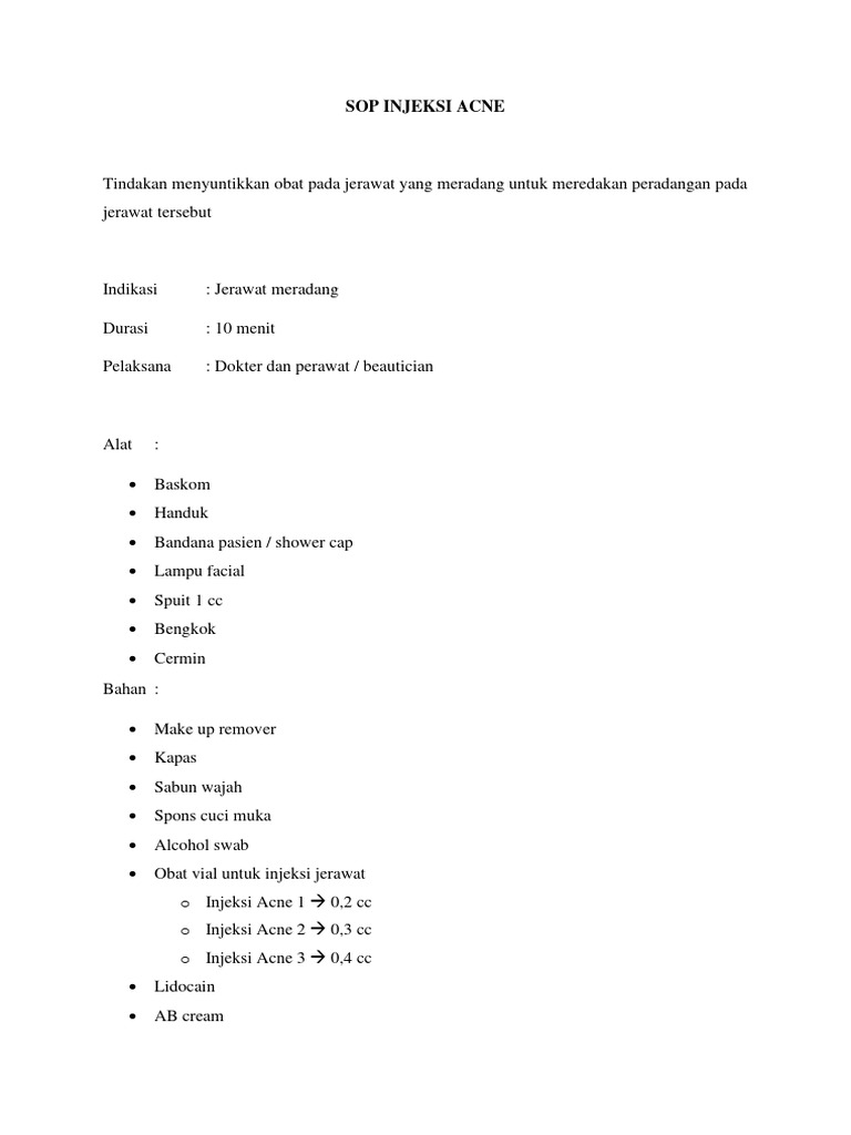 Sop Injeksi Acne | PDF