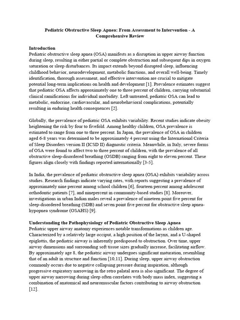 Pediatric Obstructive Sleep Apnea - From Assessment To Intervention - A Comprehensive Review ...