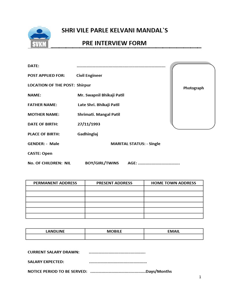 Pre Interview Form | PDF | Career & Growth | Business