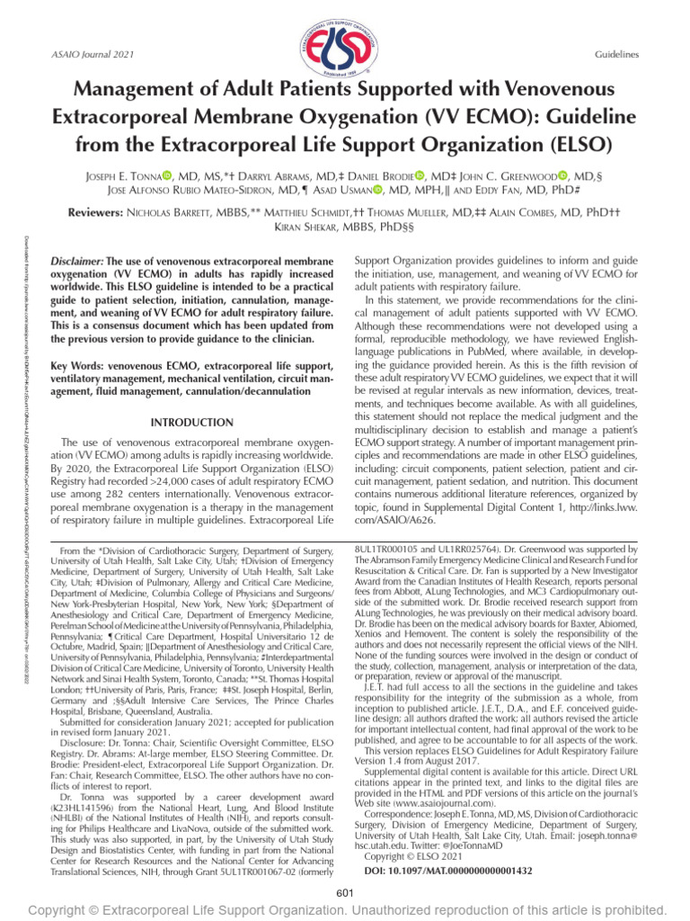 Guidelines ECMO VV | PDF | Blood | Medicine