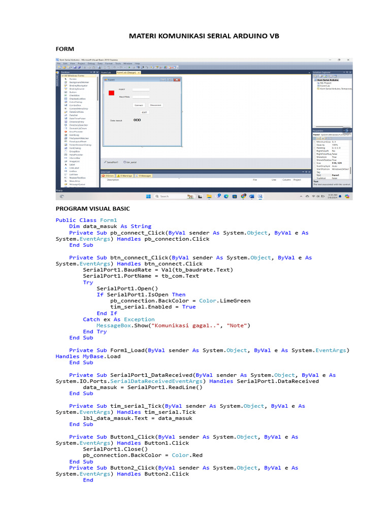 Materi Komunikasi Serial Arduino VB: Form1 Object Eventargs | PDF | Computer Programming ...