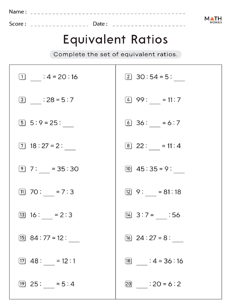 Equivalent Ratios Worksheet | PDF