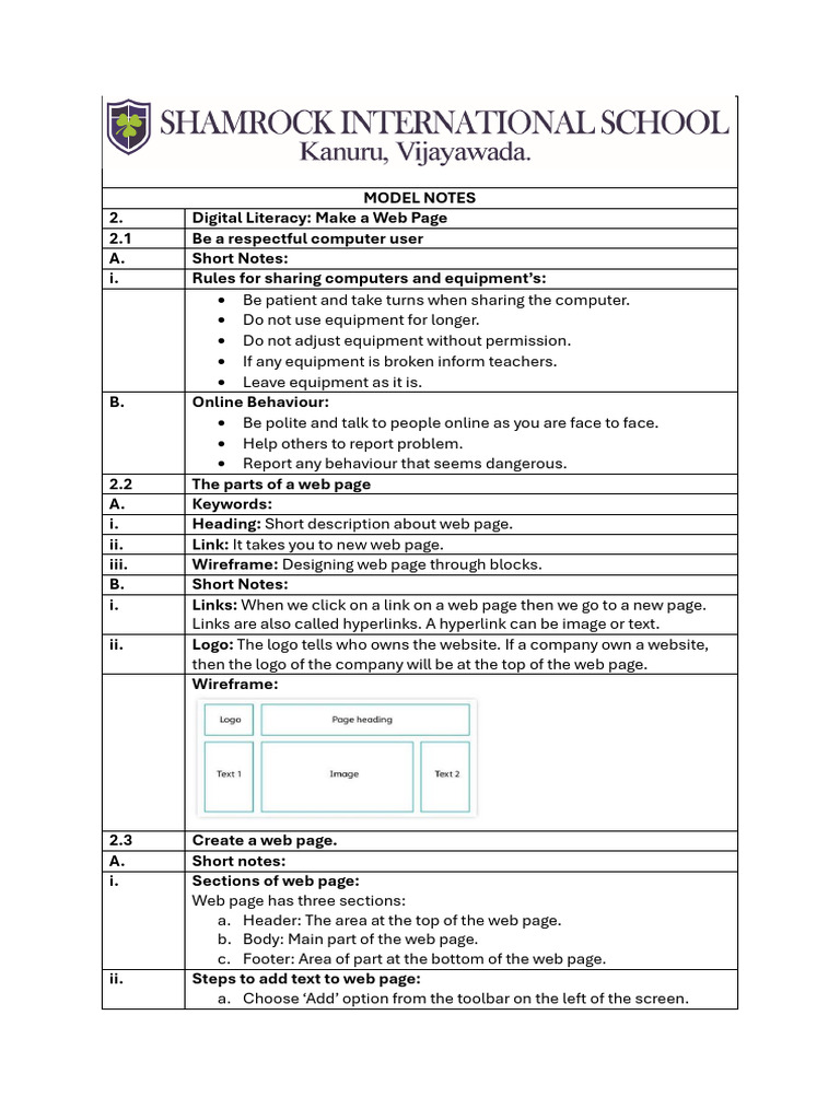 Model Notes Garde 6 Ch-2 | PDF | World Wide Web | Internet & Web