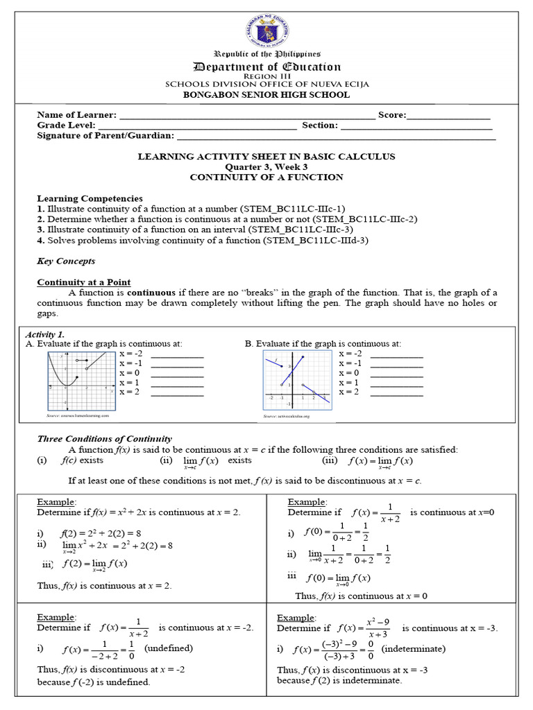 LAS Basic Calculus Week 3 | PDF | Function (Mathematics) | Continuous Function