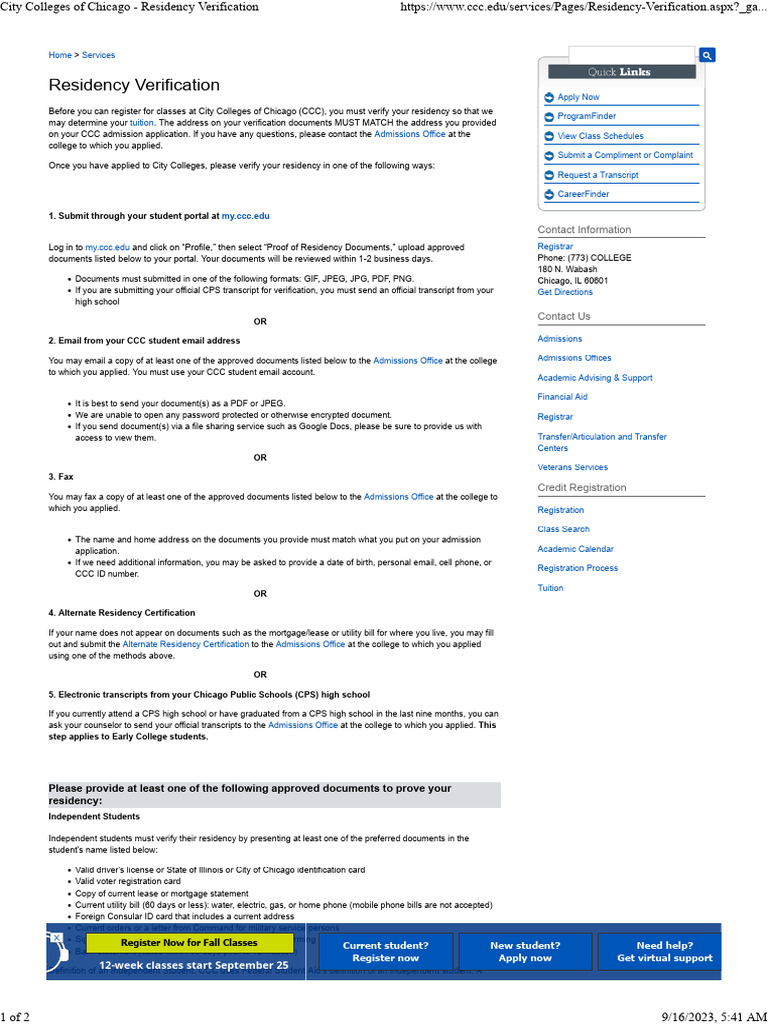 City Colleges of Chicago - Residency Verification | PDF | Identity Document