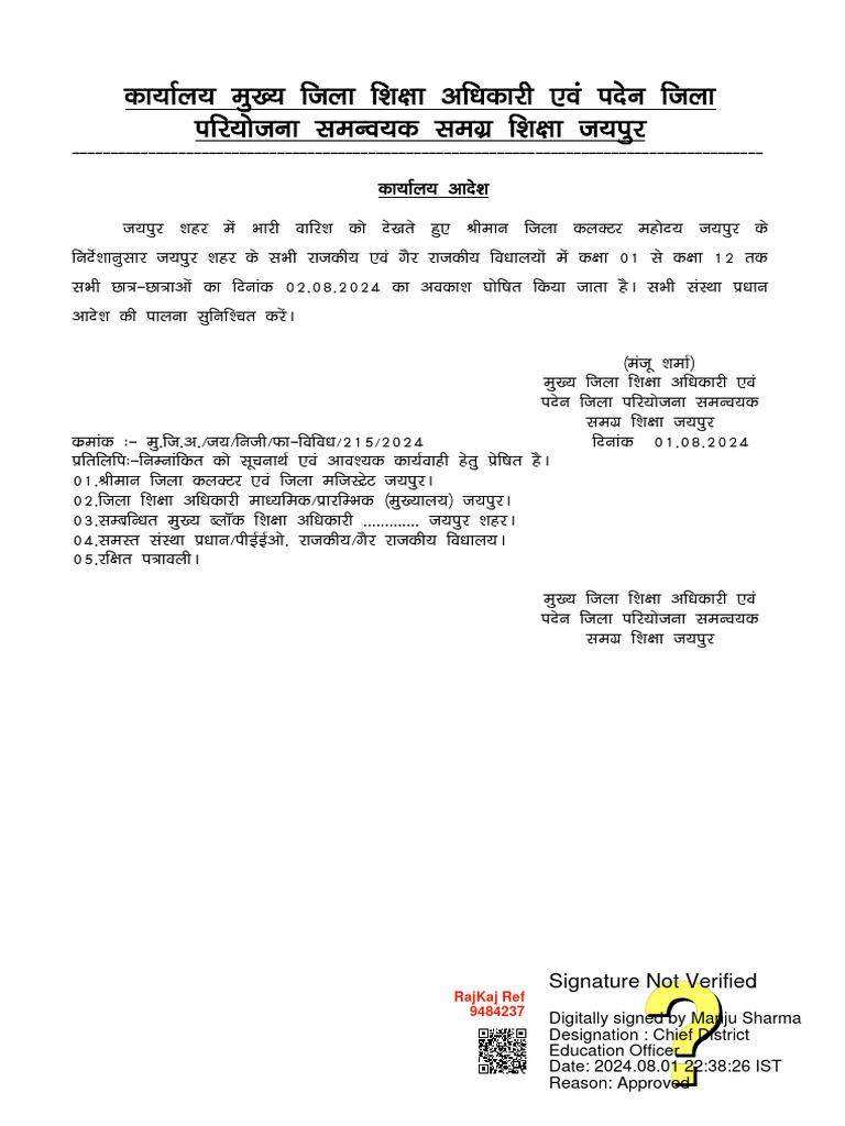 Jaipur Heavy Rain Holiday On 02.08.24 | PDF