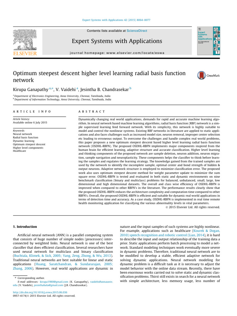 Optimum Steepest Descent Higher Level Learning Radical Basis Function Network | PDF | Artificial ...