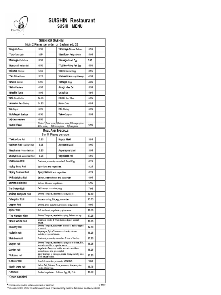 Sushi Menu Pdf Sushi Foods