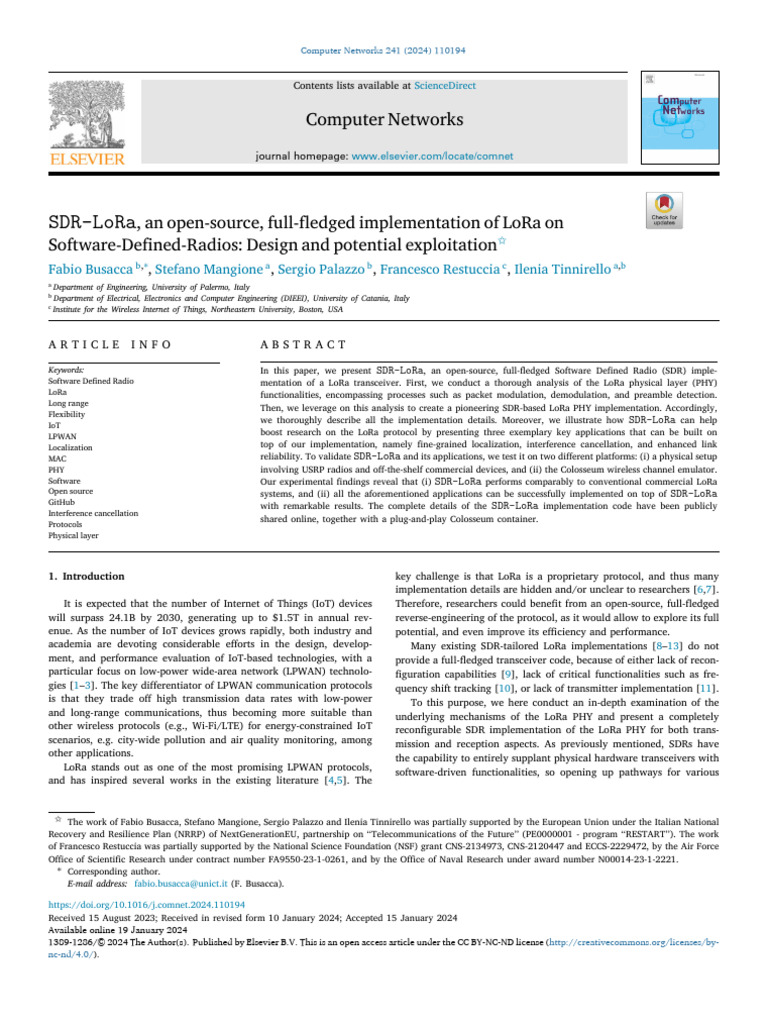 SDR-LoRa, an open-source, full-fledged implementation of LoRa on | PDF | Software Defined Radio ...
