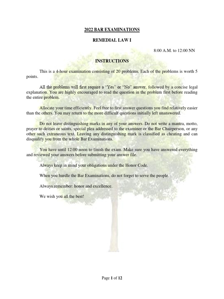 2022 Bar Exam Remedial Law Questions | PDF | Probable Cause | Injunction