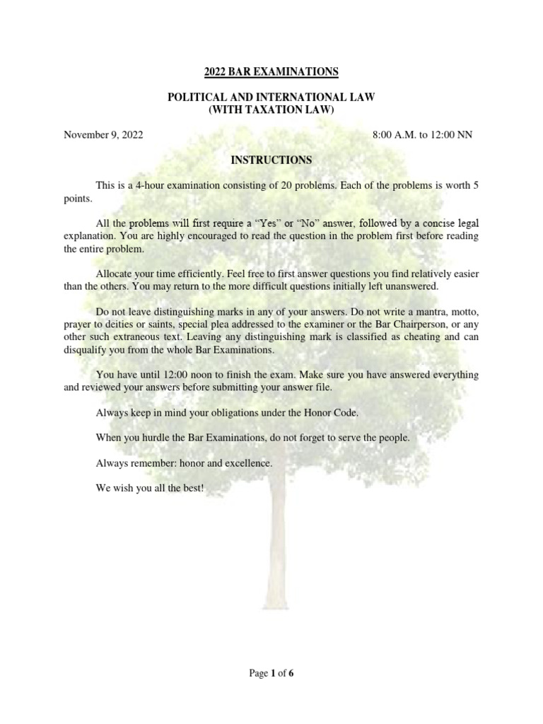 Political Law (With Taxation) Mock Bar 2022 | PDF | Taxes | Income Tax